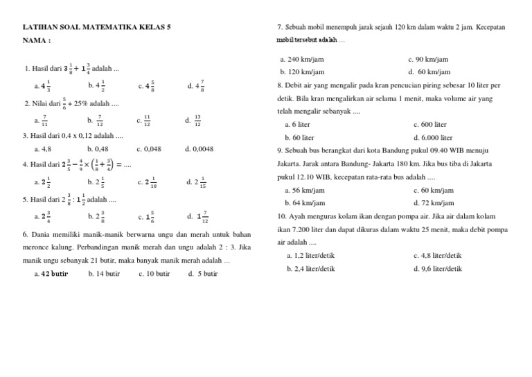 Latihan Soal 4 Matematika Kelas 5 | PDF