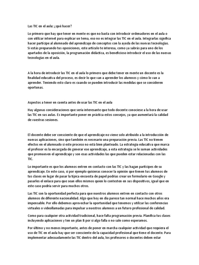 Las Tic En El Aula Pdf Método De Enseñanza Maestros 8664