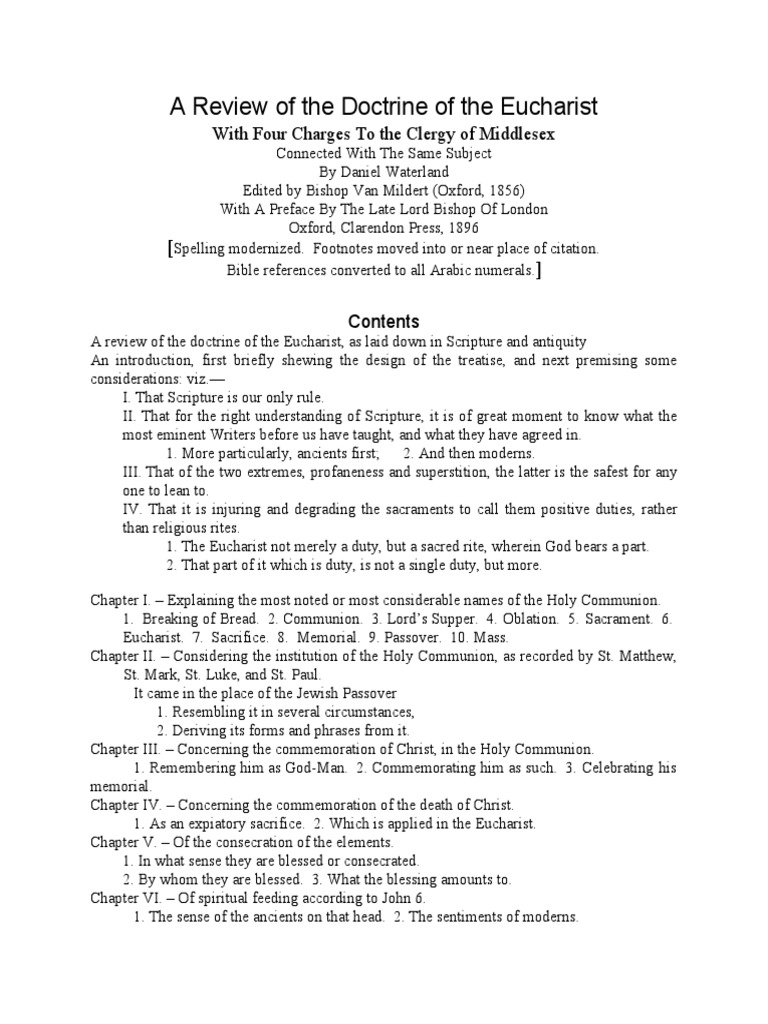 Waterland Eucharist1 | PDF | Eucharist | Sacraments