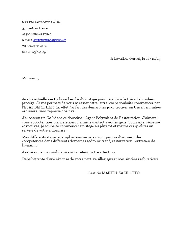 LM Stage Esat Berthier LAETITIA | PDF