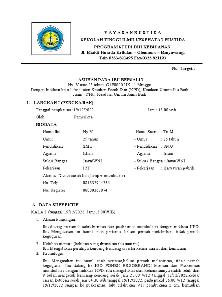 Kompre Kasus LP Persalinan Ny - Virdani Dengan KPD | PDF