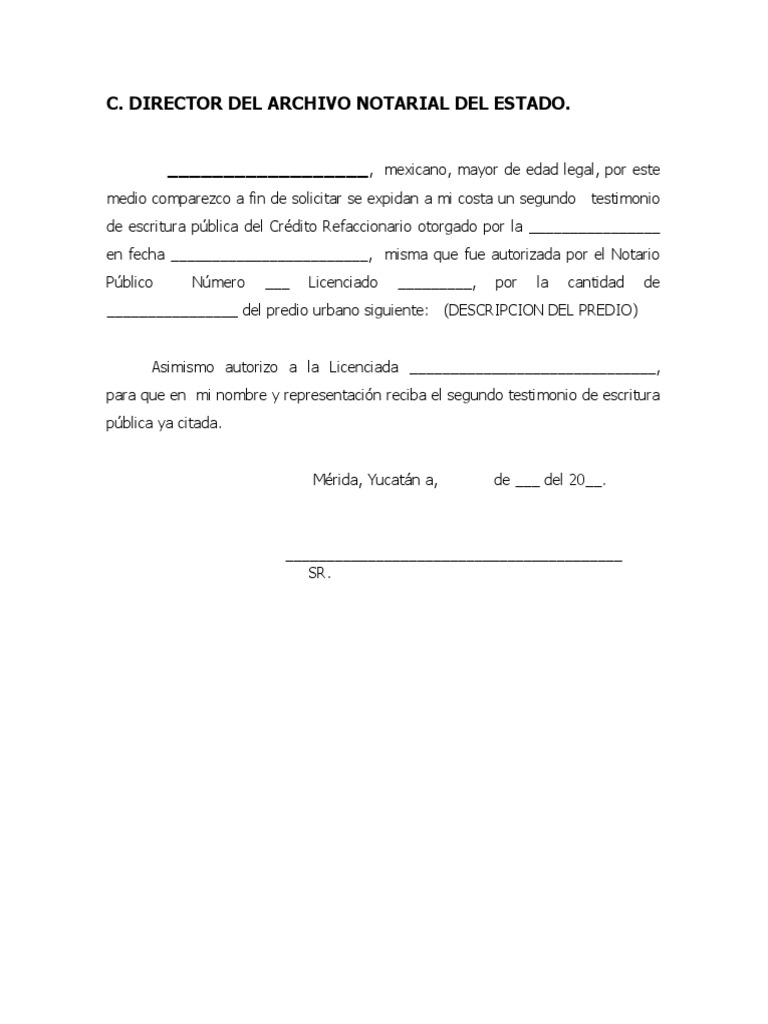 Solicitud Archivo Notarial Segundo Testimonio | PDF