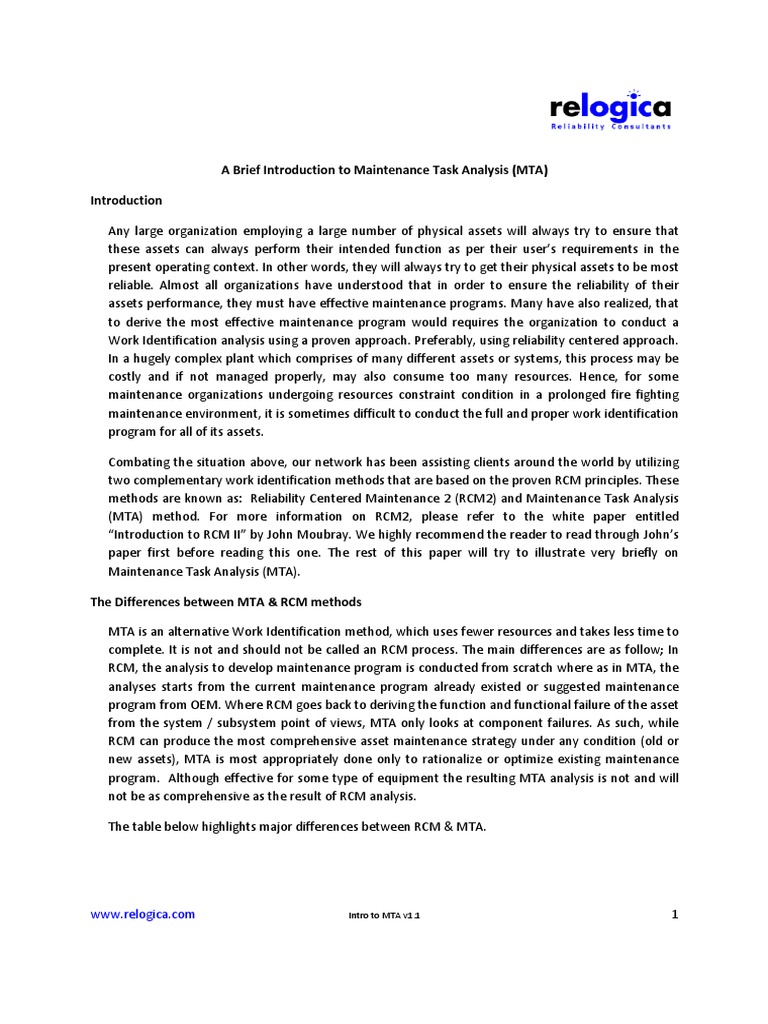Introduction To Maintenance Task Analysis | PDF | Reliability ...