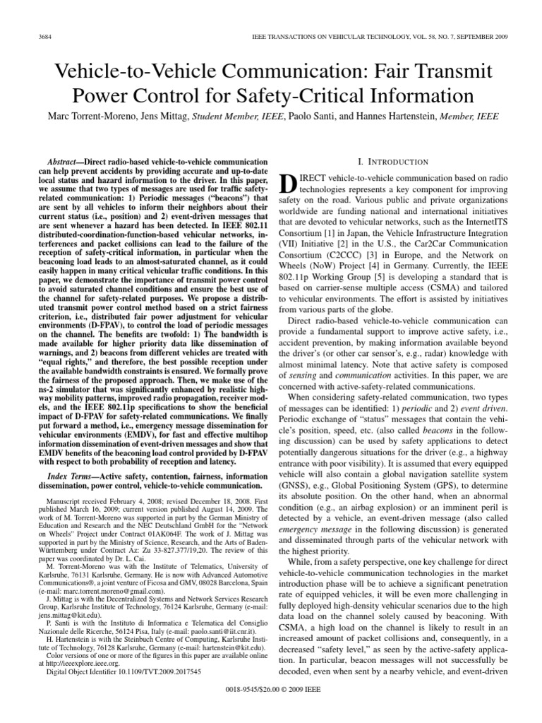 Vehicle-to-Vehicle Communication: Fair Transmit Power Control For ...