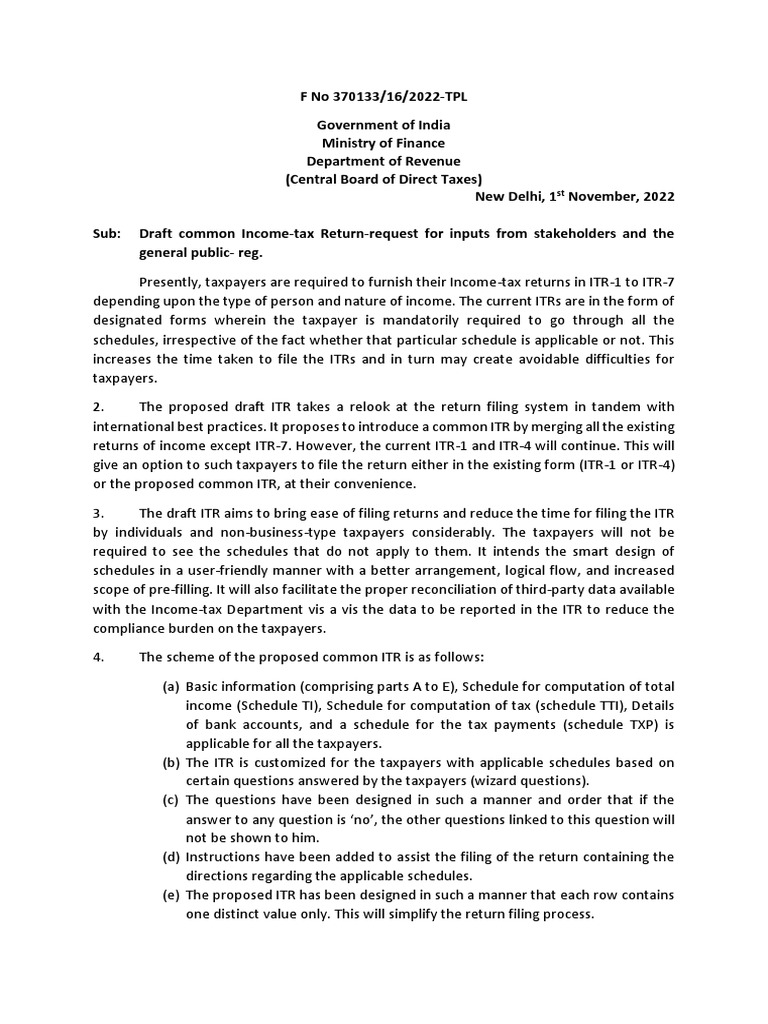 Draft common ITR form seeks public input | PDF | Balance Sheet | Equity ... Draft common ITR form seeks public input | PDF | Balance Sheet | Equity ...