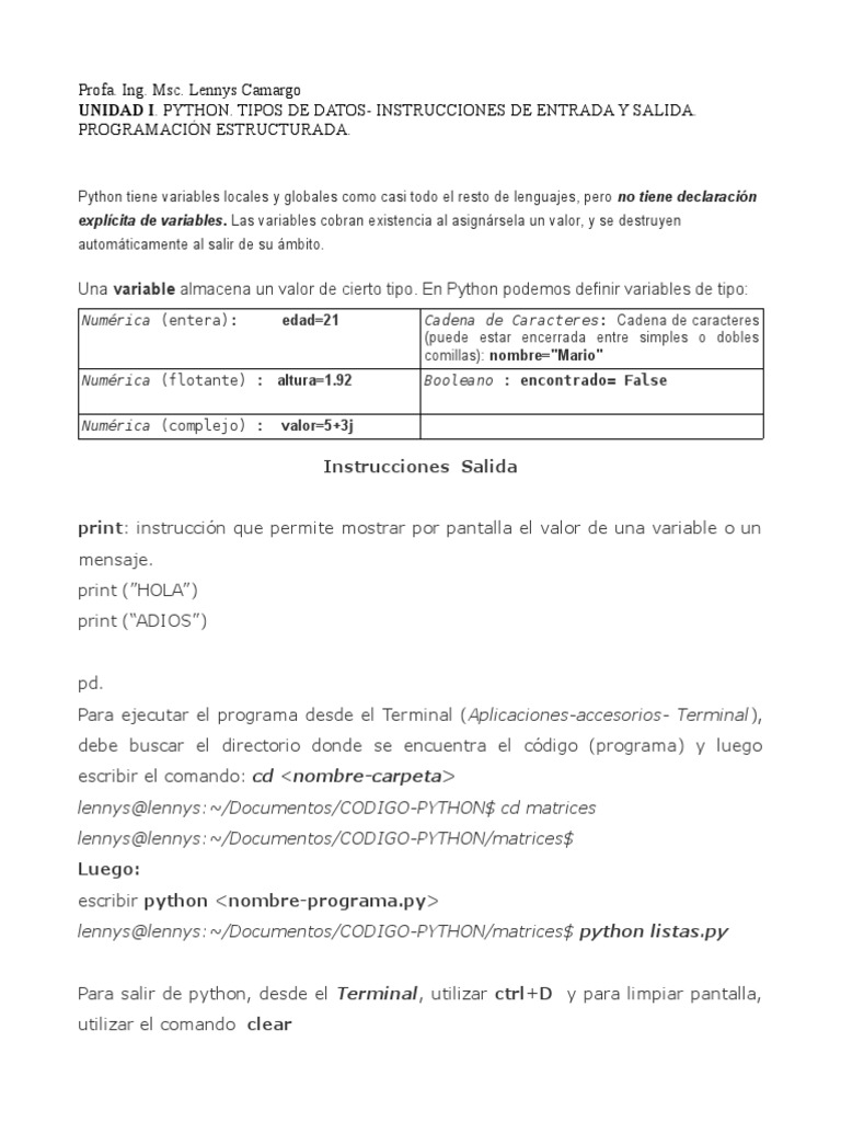 Guia Python Instrucciones Basicas | PDF | Python (lenguaje de ...