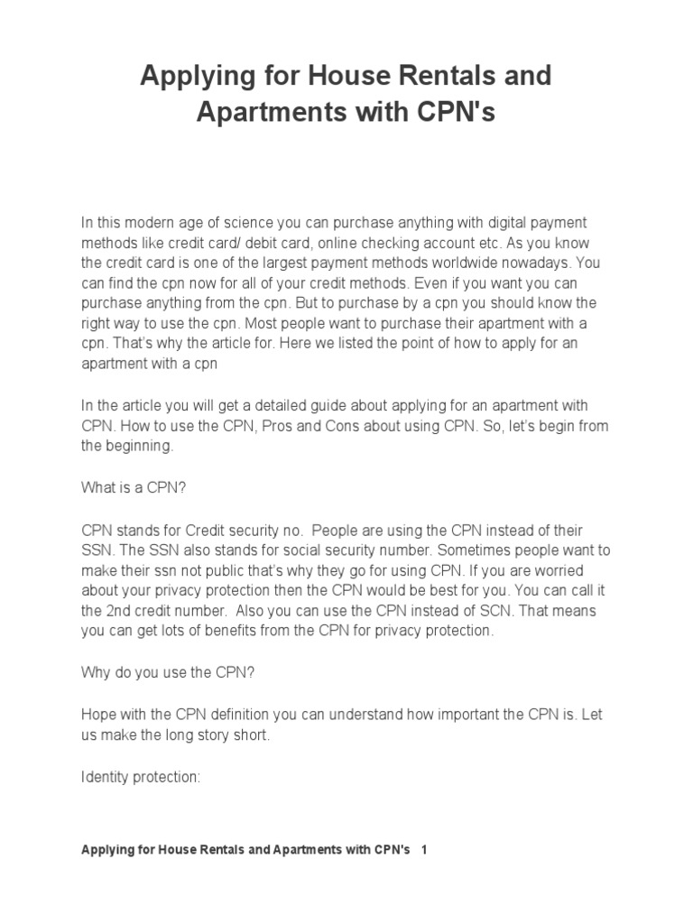 Applying For House Rentals and Apartments With CPN S | Download Free ...