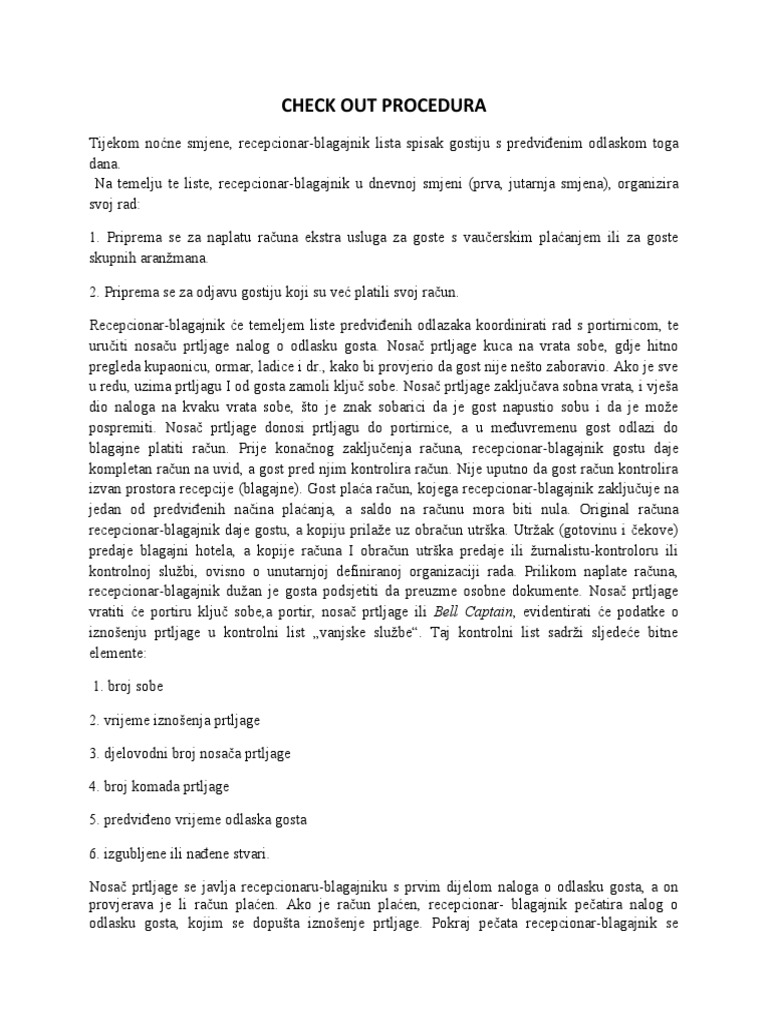 Check Out Procedura | PDF
