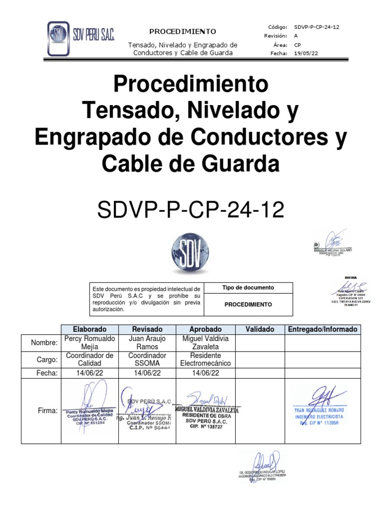 SDVP-P-CP-24-12 Rev.A PROCEDIMIENTO DE NIVELADO Y ENGRAPADO DE CONDUCTORES Y C | PDF | Calidad ...