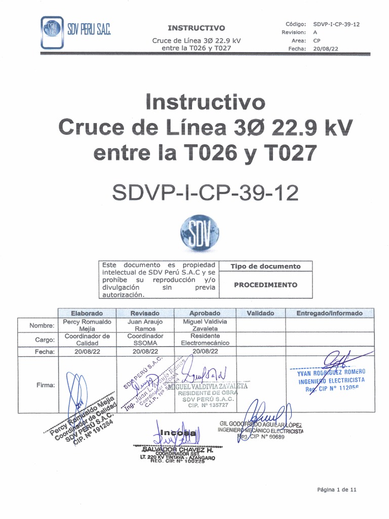 SDVP-I-CP-39-12 CRUCE DE LINEA 22.9kV ENTRE LA T026 y T027 | PDF