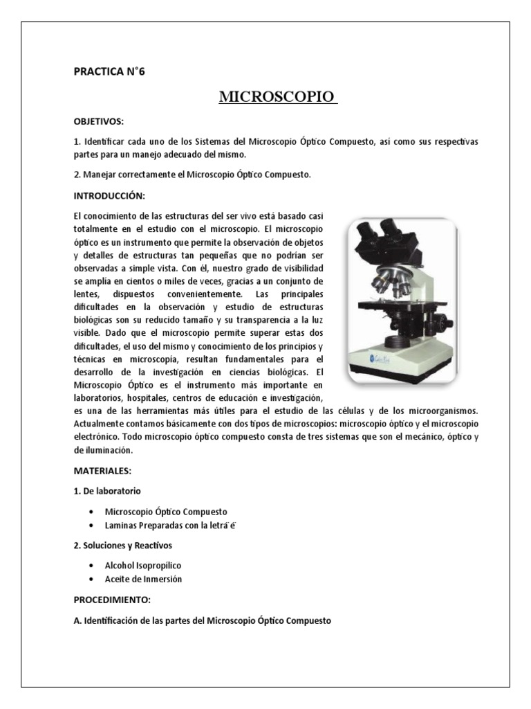 Práctica de Microscopía Óptica Compuesta | PDF | Microscopio | Óptica