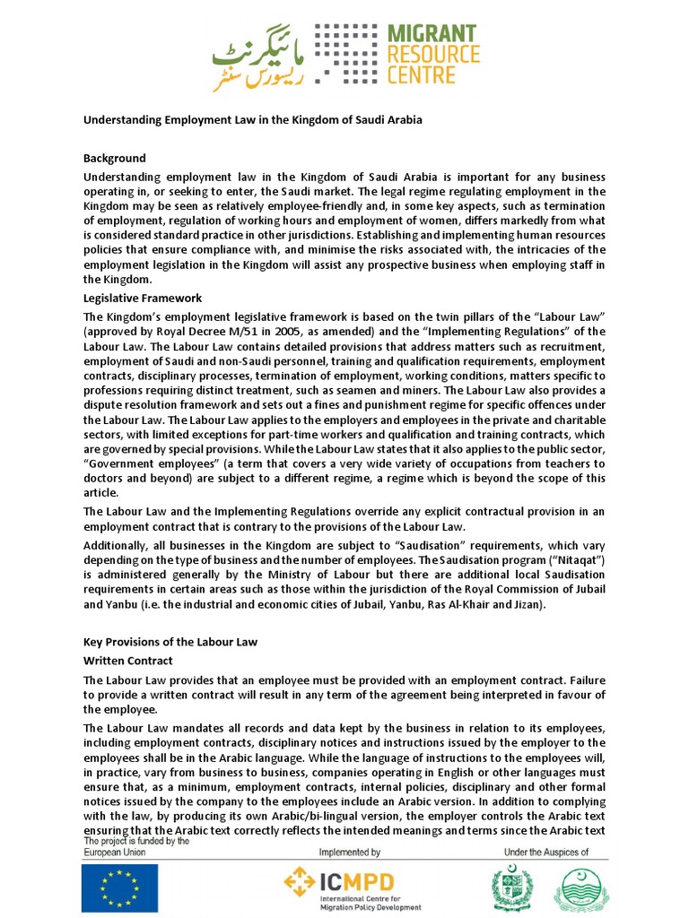 Labour Laws For KSA - Summary | PDF | Employment | Overtime
