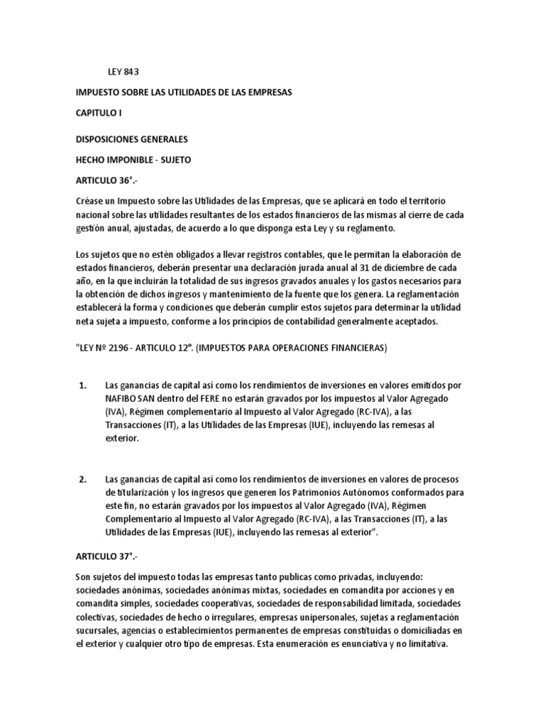 Ley 843 | PDF | Impuestos | Contabilidad