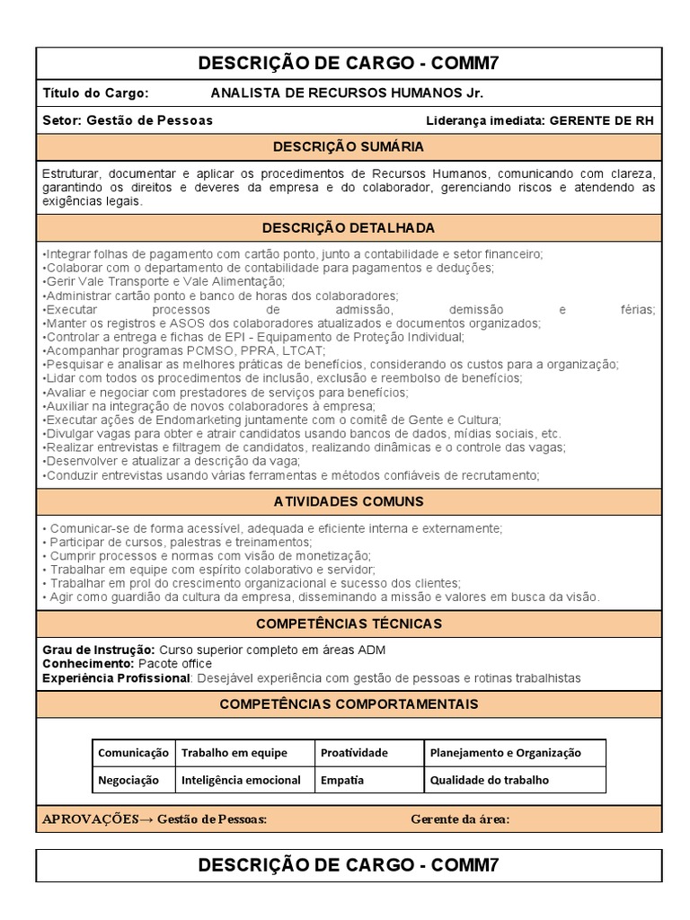 Modelo - DESCRIÇÃO DE CARGO | PDF | Gestão de recursos humanos ... Modelo - DESCRIÇÃO DE CARGO | PDF | Gestão de recursos humanos ...