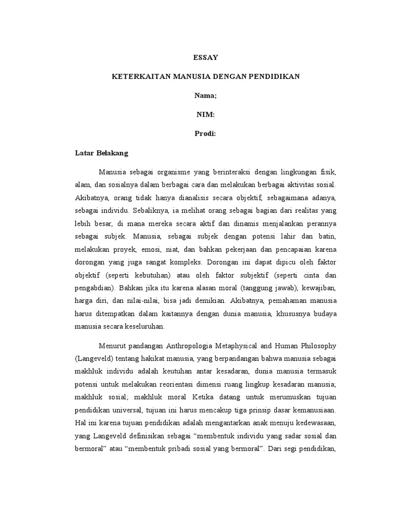 Essay Keterkaitan Manusia Dengan Pendidikan | PDF | Pengembangan Diri | Sains & Matematika