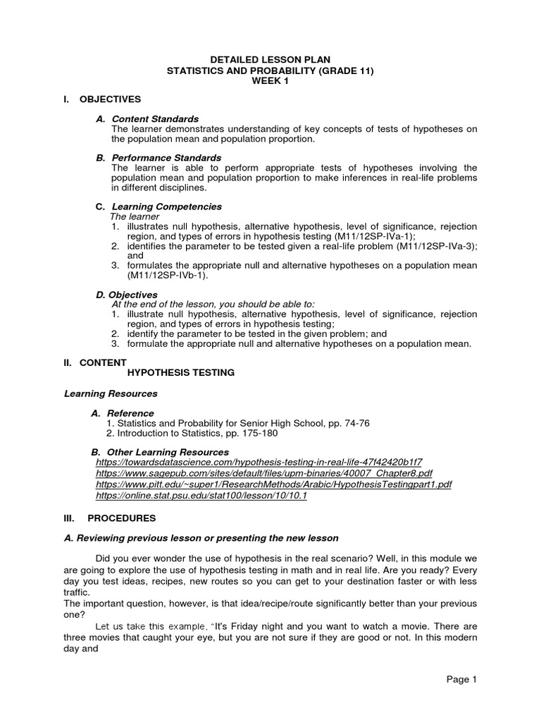 Q4 Week 1 Statistics and Probability | PDF | Type I And Type Ii Errors | Statistical Hypothesis ...