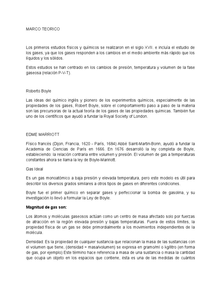 LEY de BOYLE Marco Teorico | PDF | Gases | Litro