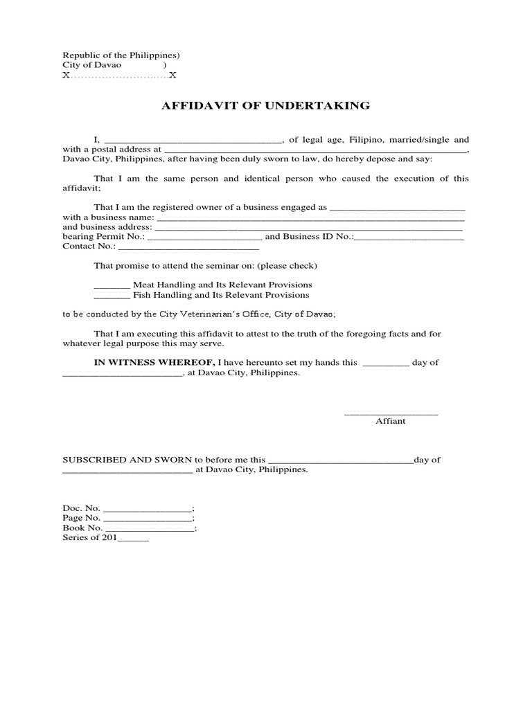 Affidavit of Undertaking | PDF | Farms | Livestock