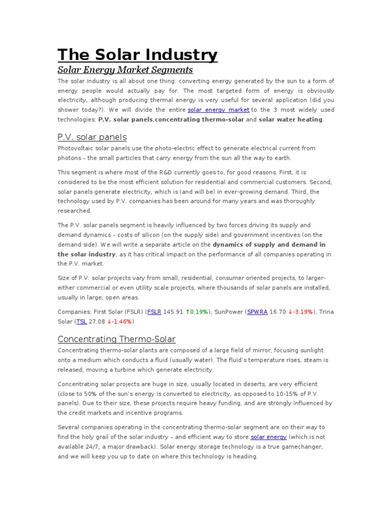 The Solar Industry (Market Segmentation) | PDF | Photovoltaics | Solar ...
