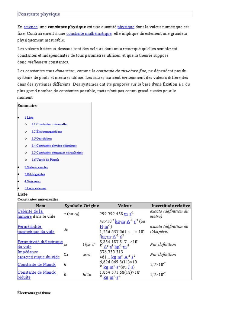 Constantes physiques fondamentales | PDF | Science | Métrologie