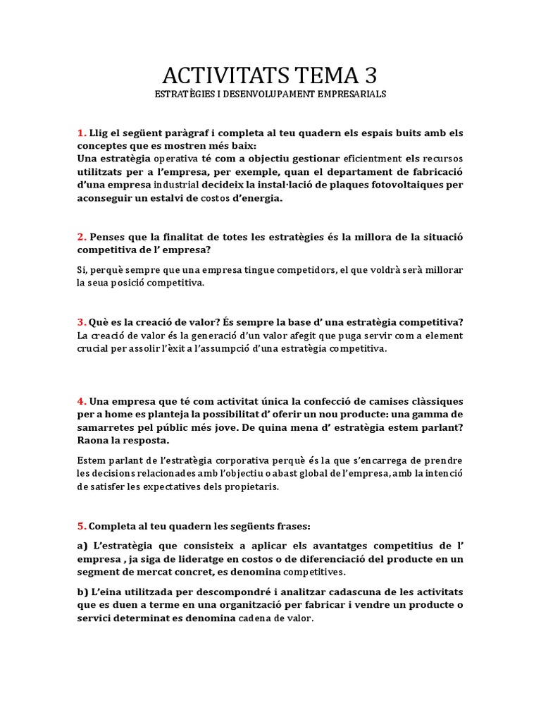 Activitats Economia Tema 3 | PDF