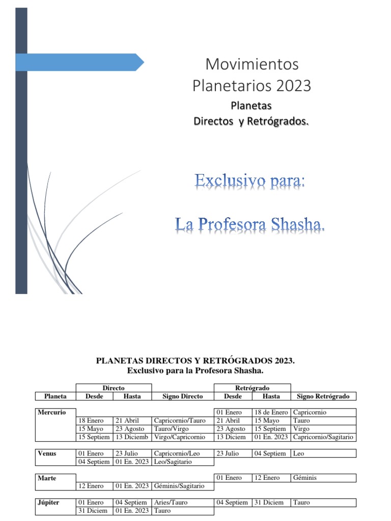 Movimientos Planetarios 2023 | PDF