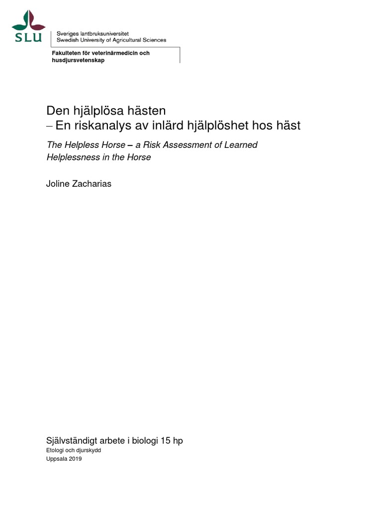 Den Hjälplösa Hästen, Joline Zacharias | PDF