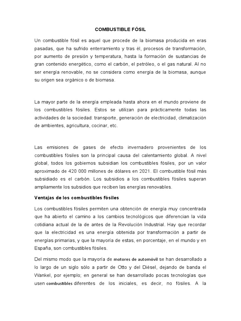 Combustibles Fósiles: Ventajas y Desafíos | PDF | Tecnología