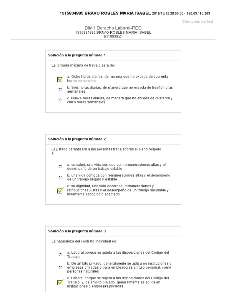 SIETTE - Corrección Del Test D.laboral Primer Bimestre | PDF | Salario ...