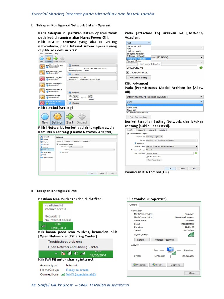 Tutorial Sharing Internet Pada Virtualbox Dan Install Samba | PDF