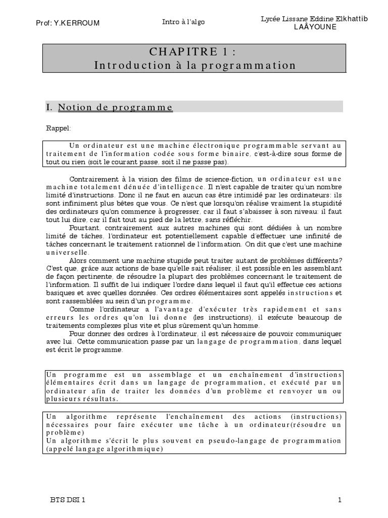 01 - Introduction ALGO | PDF | Programme informatique | Programmation