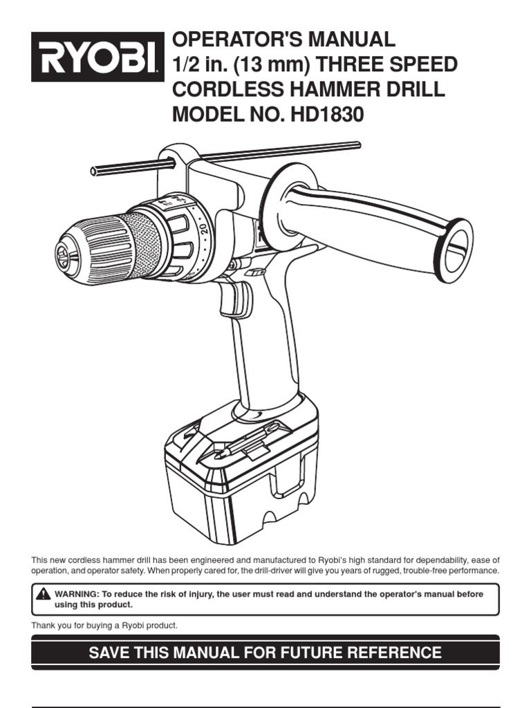 Operator'S Manual 1/2 In. (13 MM) THREE SPEED Cordless Hammer Drill ...