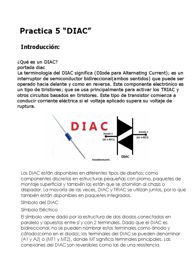 Introducción al DIAC: un interruptor bidireccional clave para circuitos basados en tiristores | PDF