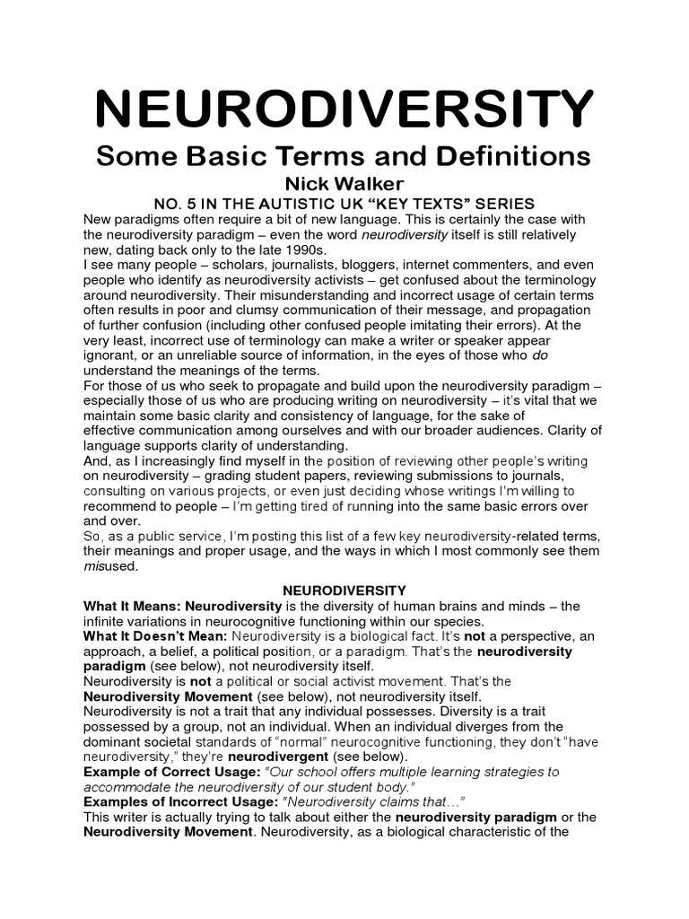 Autistic Uk Key Texts 5 Neurodiversity Some Basic Terms and Definitions ...