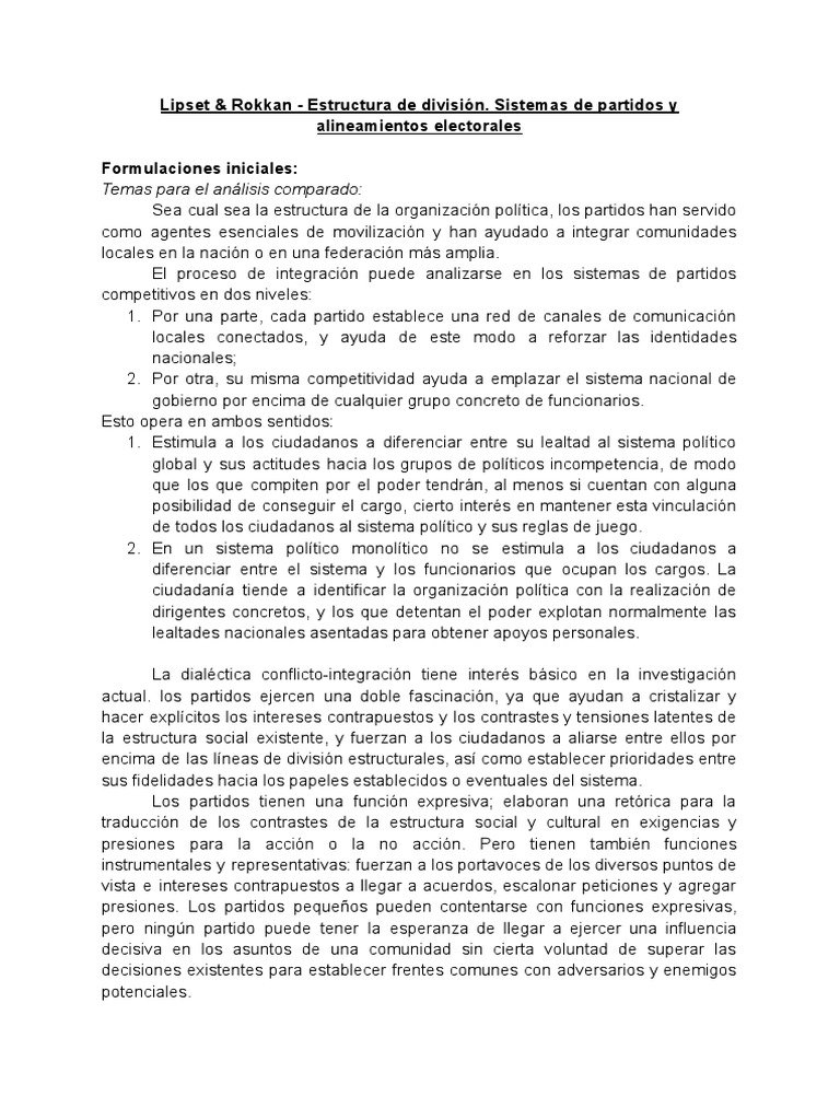 Lipset & Rokkan - Estructura de División. Sistemas de Partidos y ...