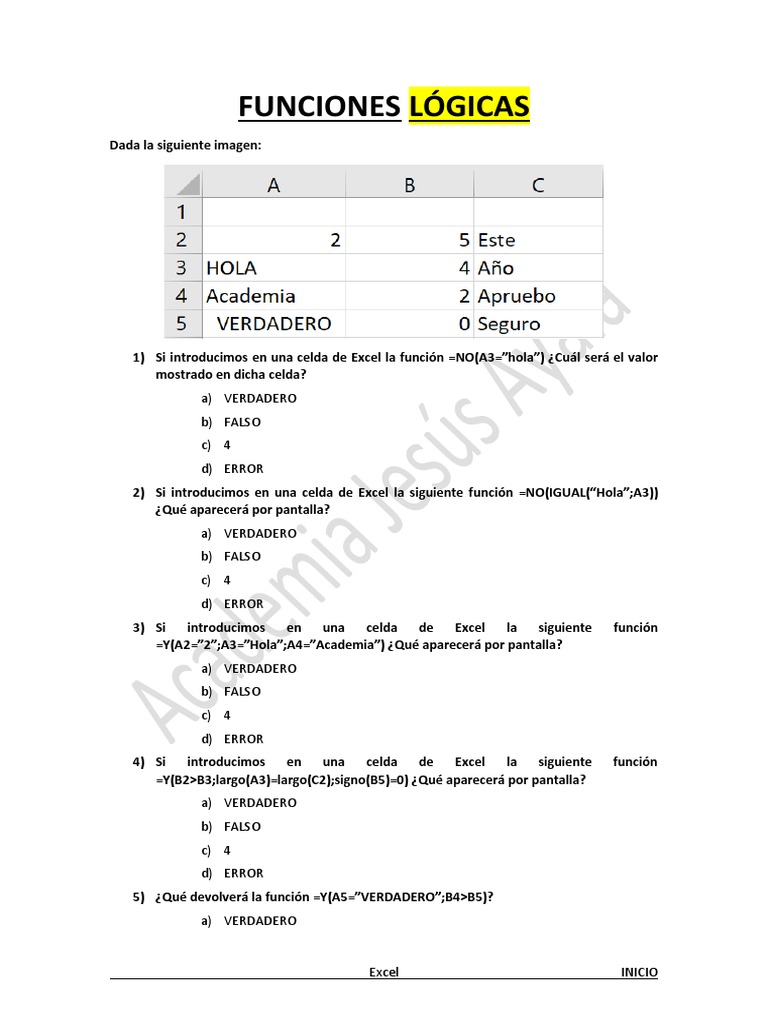 Funciones Logicas 1 Sin Solucion | PDF | Microsoft Excel