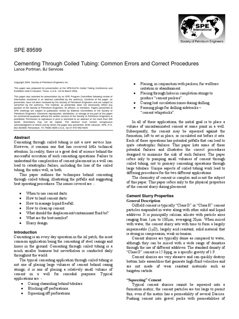Coiled Tubing Cement Squeeze Challenges | PDF | Casing (Borehole ...