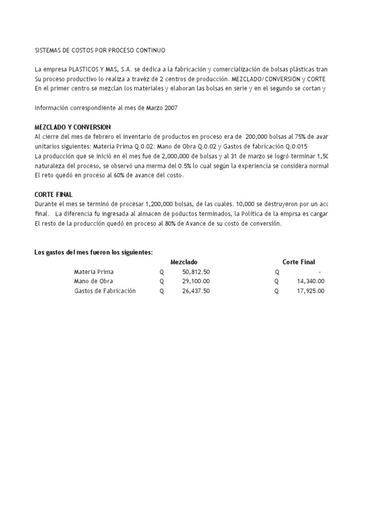 Conta V (Proceso Continuo) | PDF | Economias | Producción y fabricación