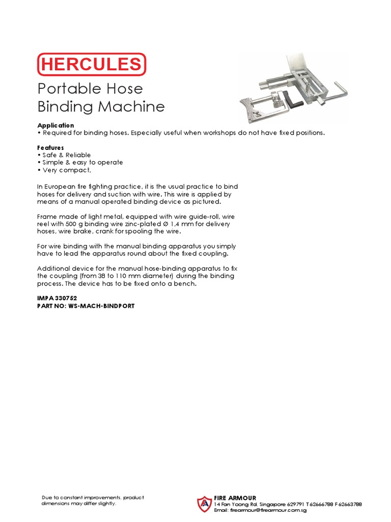 Fire Armour Hercules Portable Hose Binding Machine | PDF | Computers | Technology & Engineering