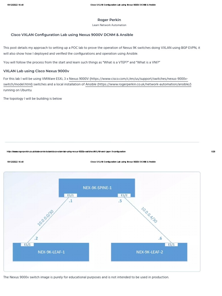 Cisco VXLAN Configuration Lab Using Nexus 9000V DCNM & Ansible | PDF ...
