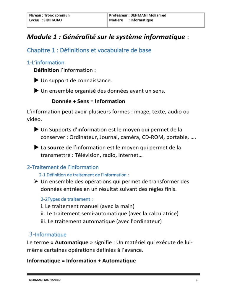 Cours Tronc Commun | PDF | Informatique | Périphérique informatique