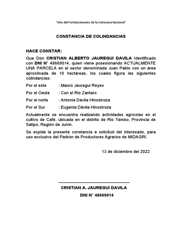 Constancia de Colindancias Agrarias | PDF