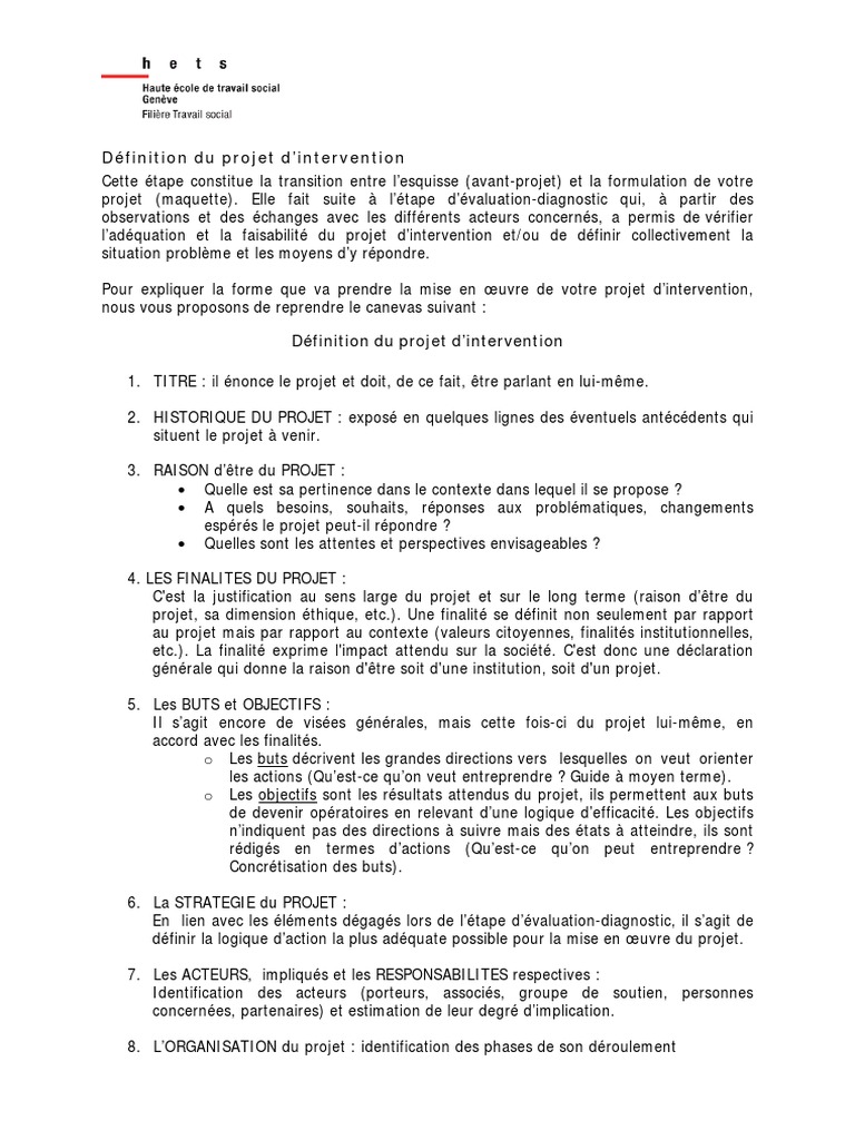 Définition d'un projet d'intervention | PDF | Affaires