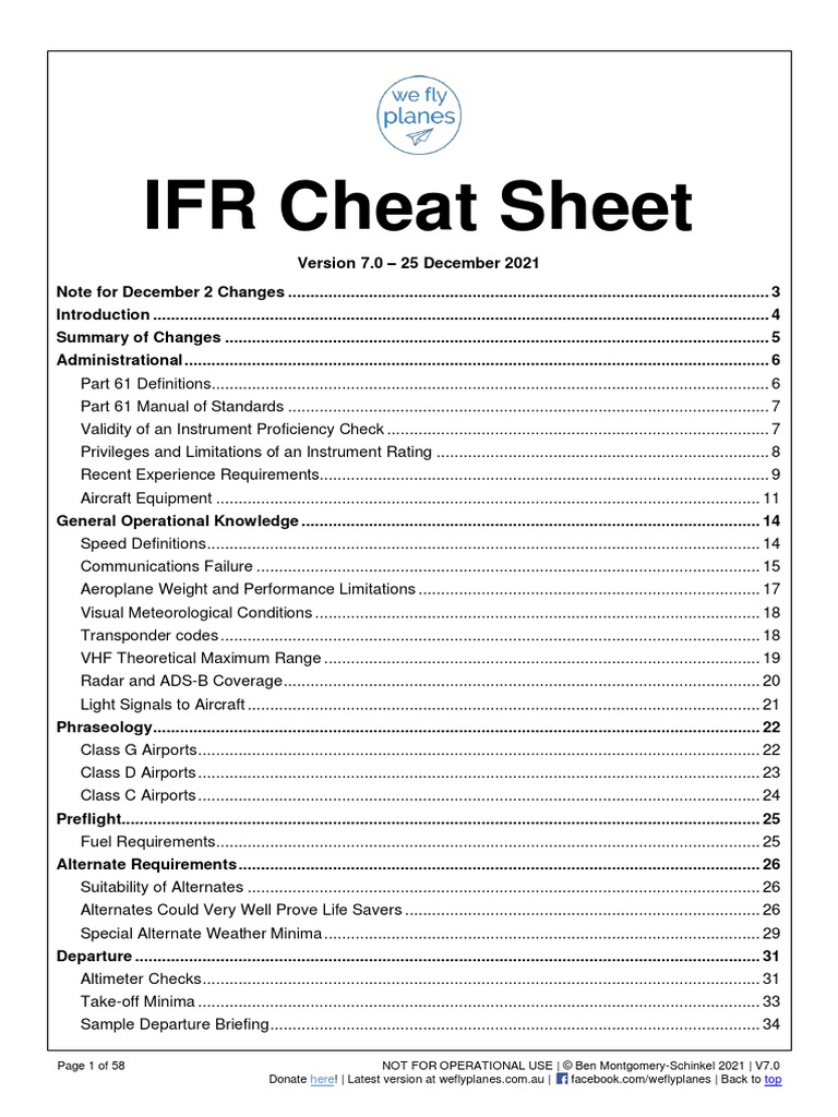 IFR Cheat Sheet | PDF | Instrument Flight Rules | Air Traffic Control
