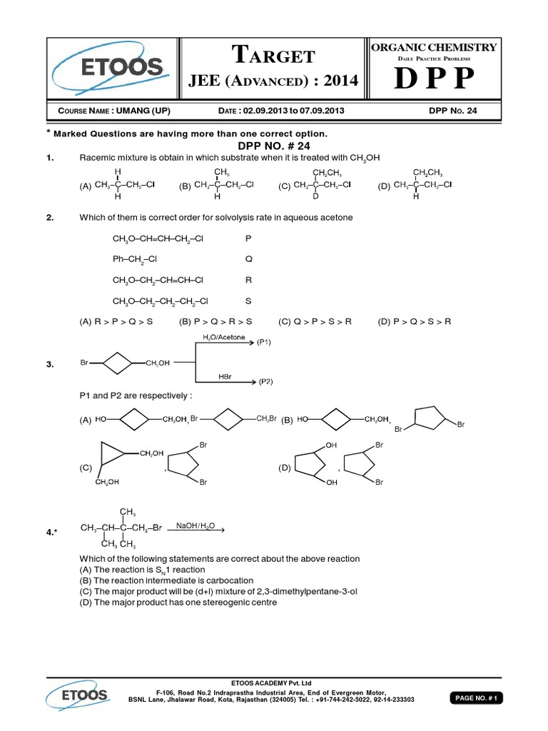 DPP 2 Reaction Mechanism VKP Sir-3693 | PDF | Chemical Substances ...