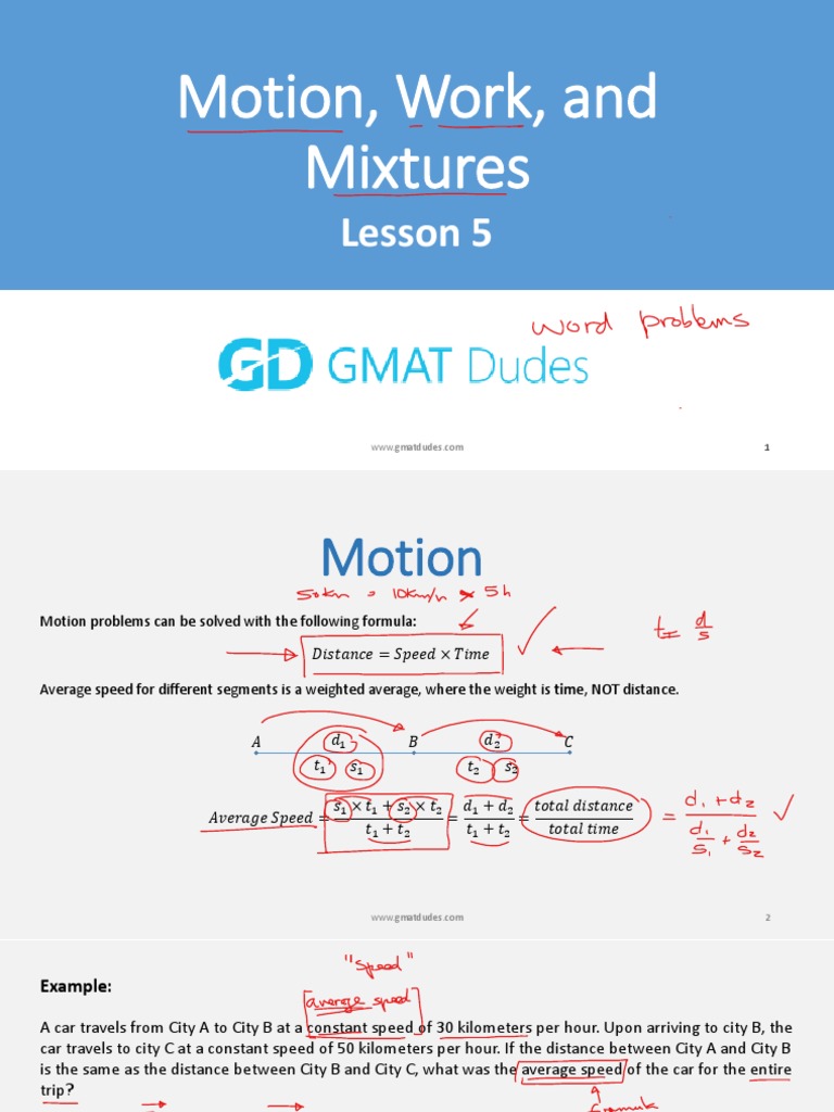Motion, Work, and Mixtures: Calculating Speed, Time, Rates, and ...