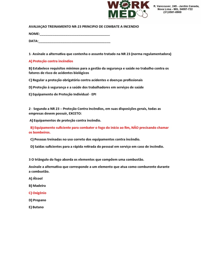 Prova de NR-23 Gabarito | PDF