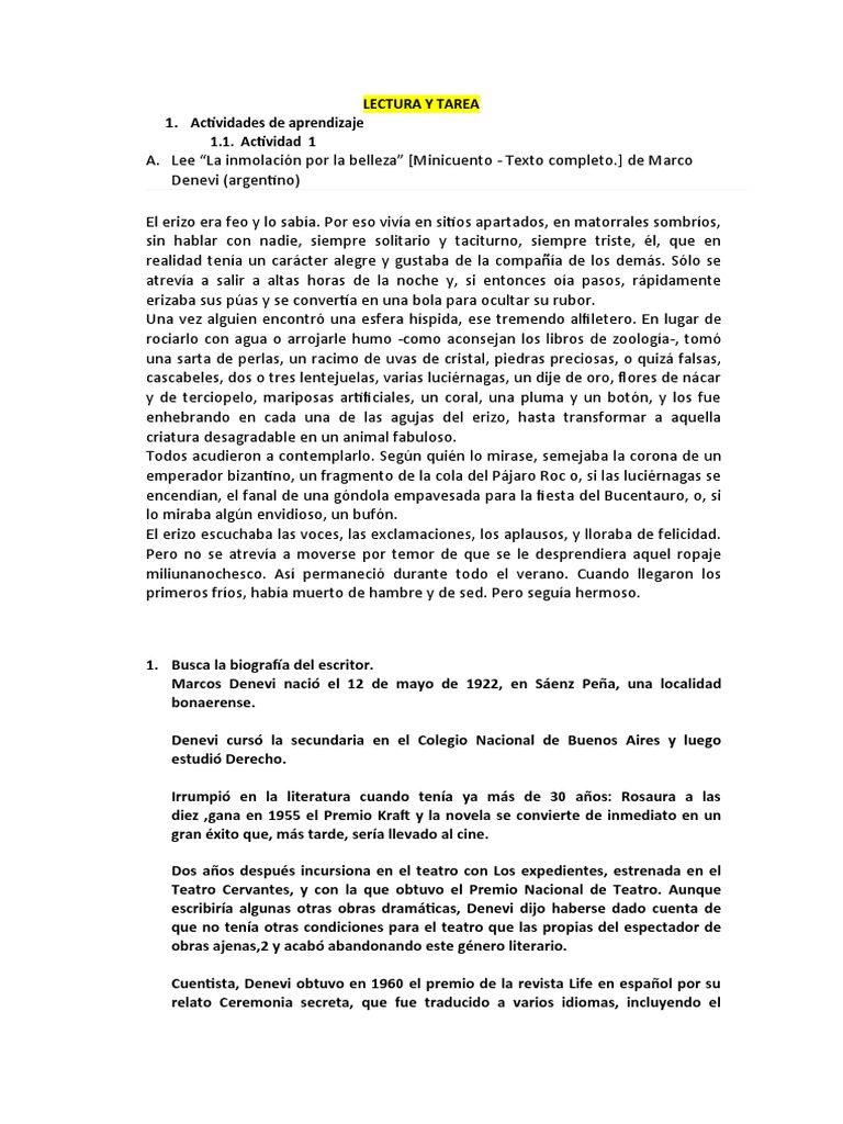 La Inmolación Por La Belleza Comprensión-1 | PDF