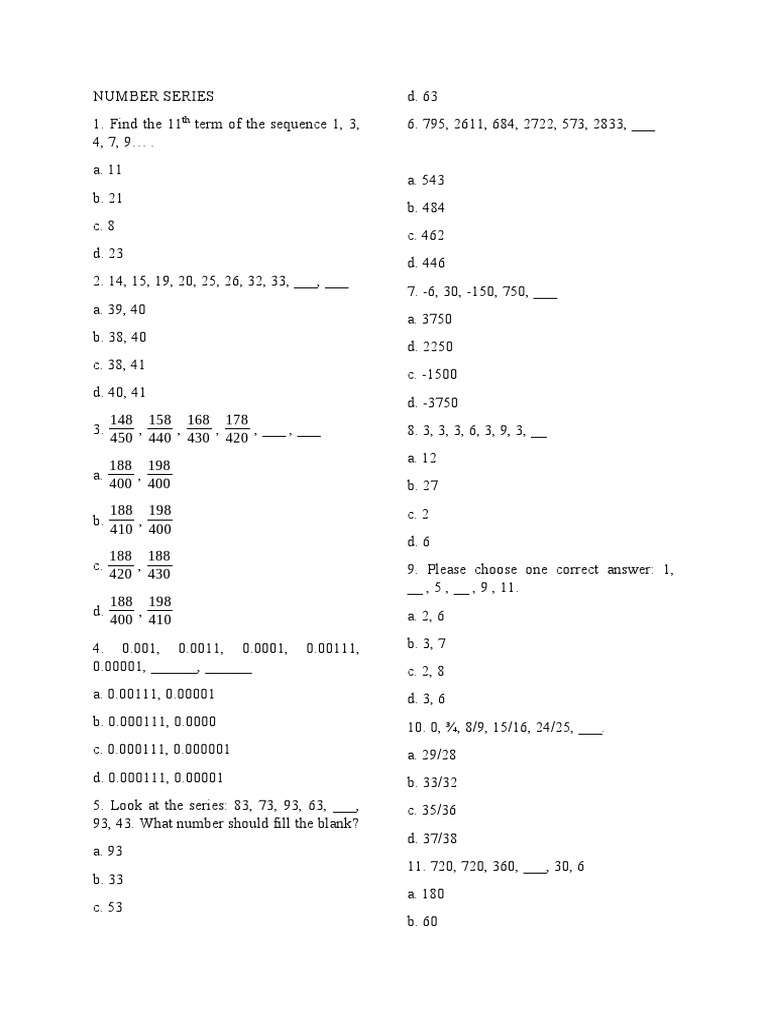 Csa 100 Gen. Ed. Maths (Number Series and Law of Exponents) | PDF ...