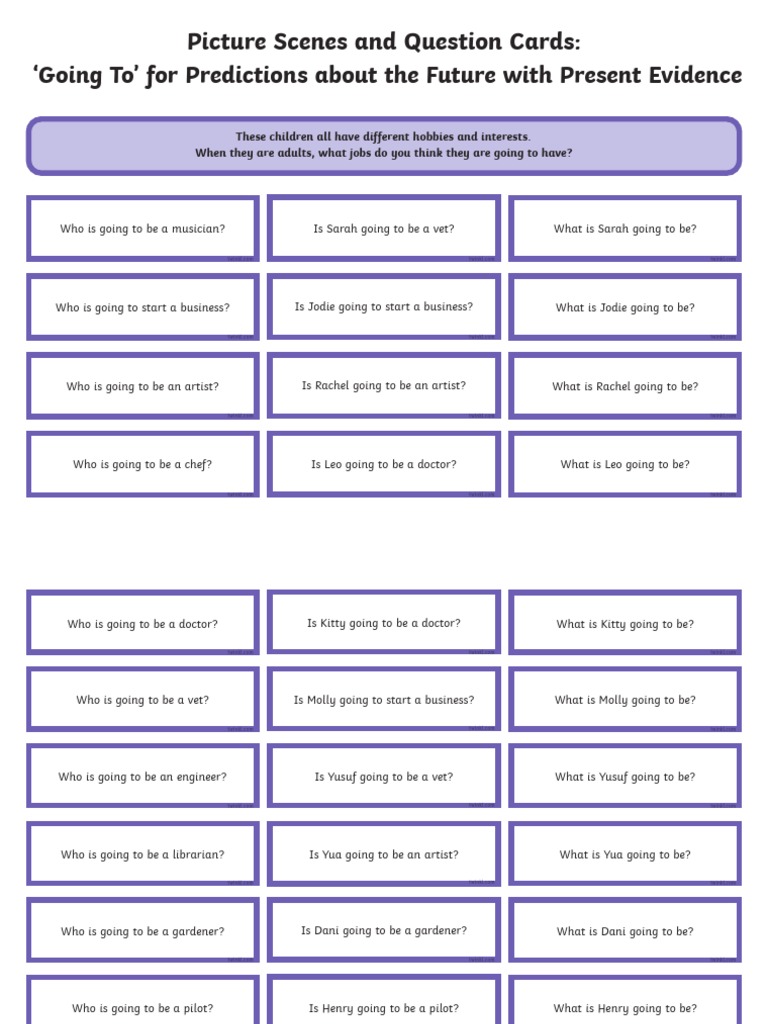 T MFL 277 Picture Scenes and Question Cards Going To For Predictions About The Future With ...